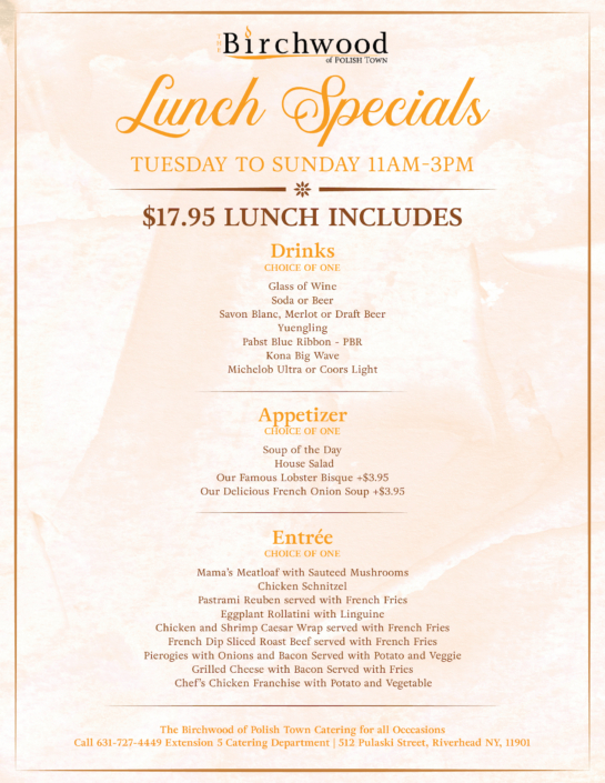 Lunch & Dinner Specials | Birchwood Of Polish Town